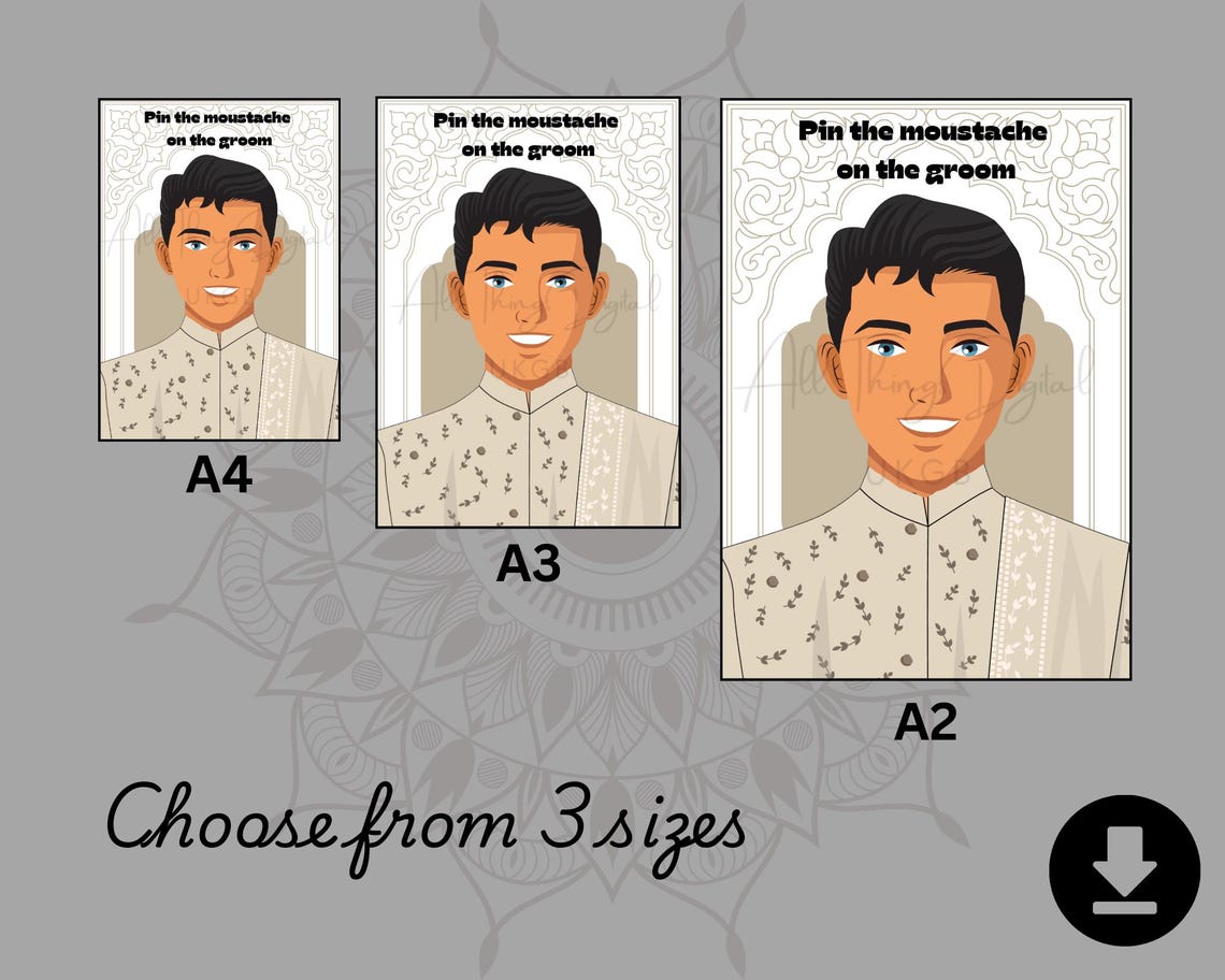Pin the Moustache on the Groom Party Game: Desi Asian Wedding, Bachelor ...