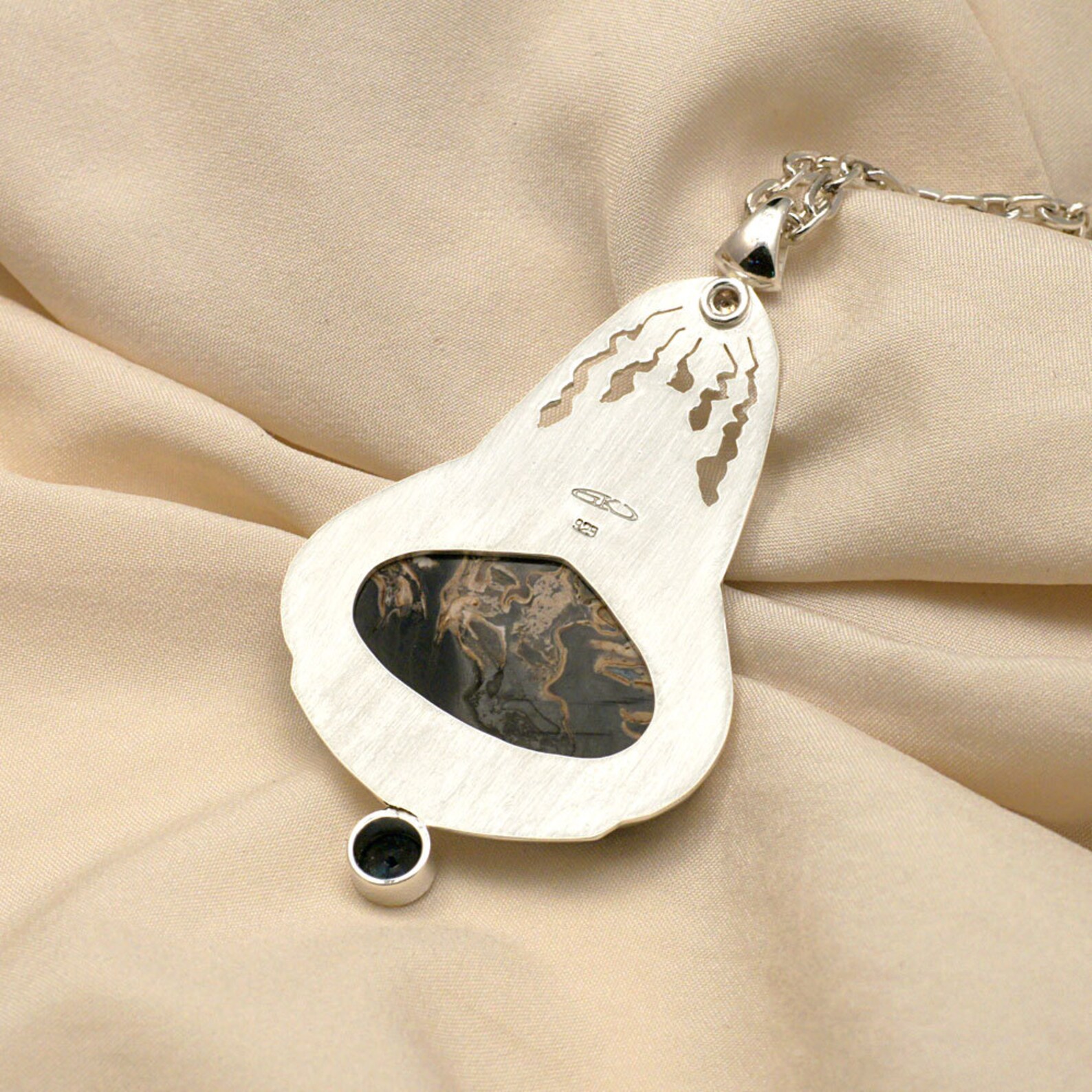 Blue Sapphire Diamond Palm Root in Sterling Silver Pendant | Etsy