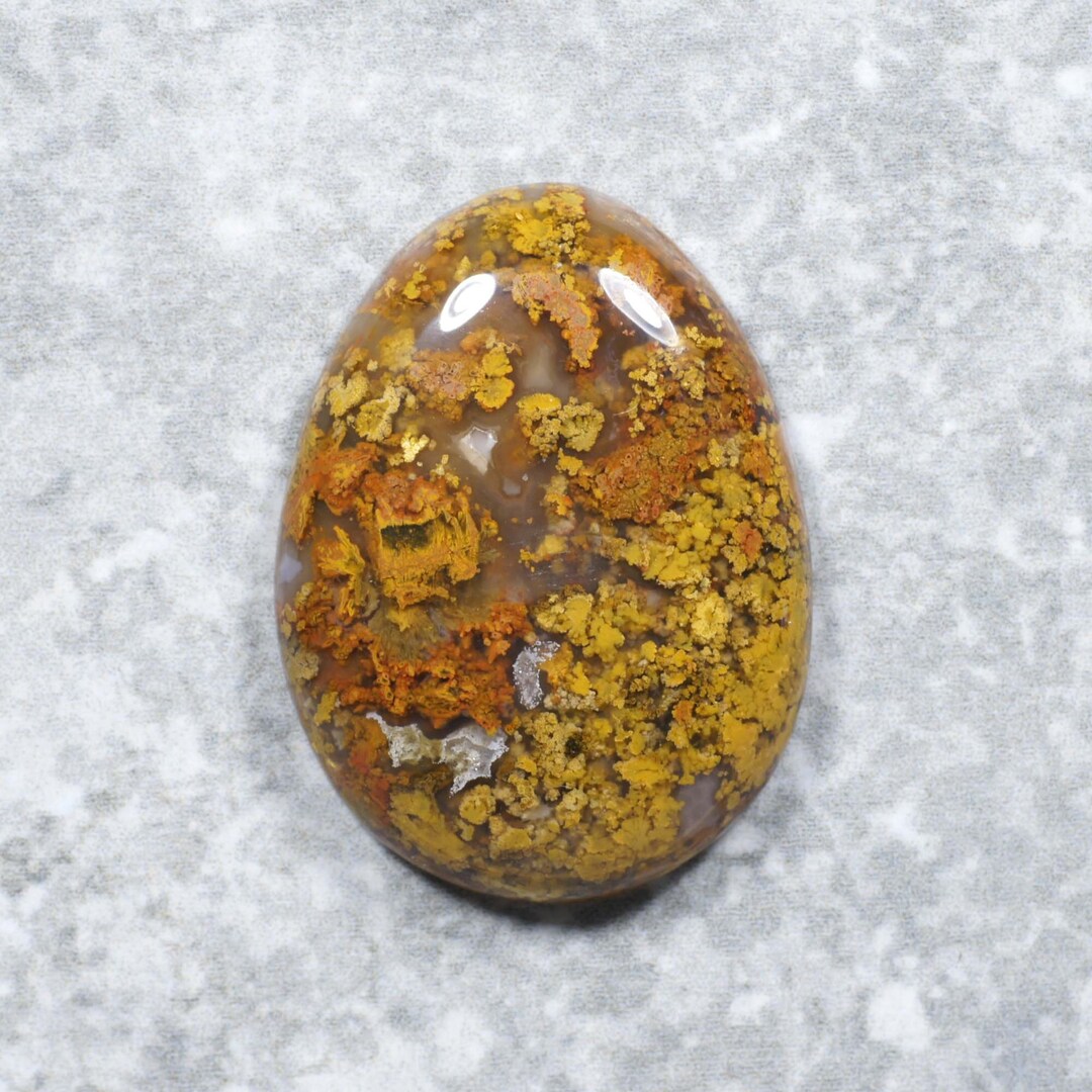 Yellow Golden Plume Agate Cabochon - Pretty Foliage Pendant Stone (33 X ...