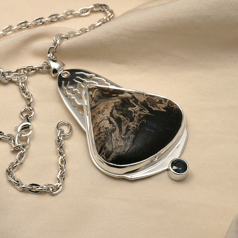 Blue Sapphire Diamond Palm Root in Sterling Silver Pendant | Etsy