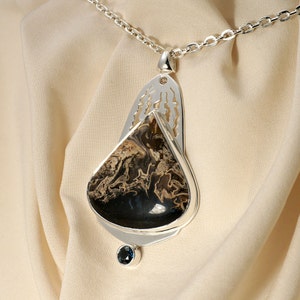 Blue Sapphire Diamond Palm Root in Sterling Silver Pendant Necklace - Etsy