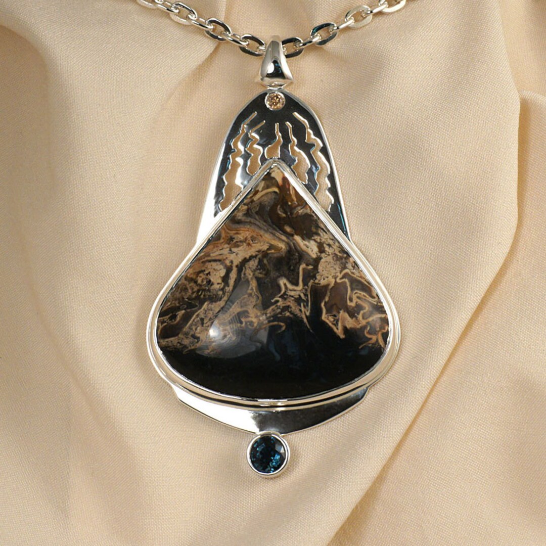 Blue Sapphire Diamond Palm Root in Sterling Silver Pendant Necklace - Etsy