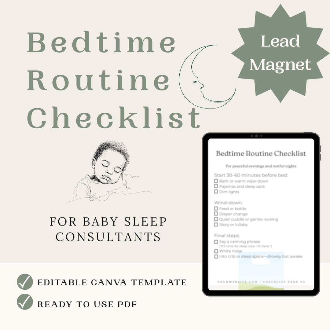 Bedtime Routine Checklist Template | Canva + PDF | Baby & Toddler Sleep ...