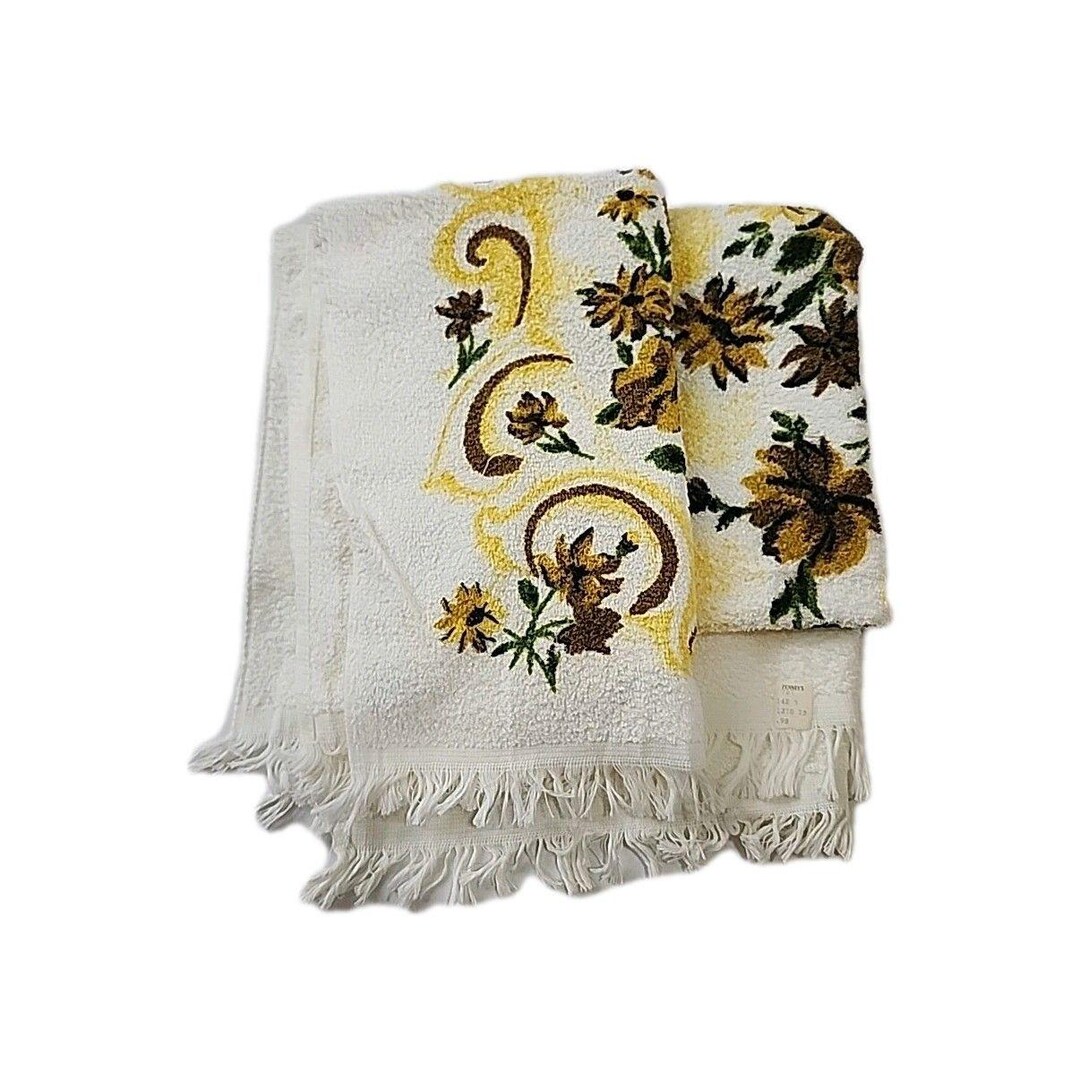 Vintage Cannon Mid Century MCM Us-made Flower 1970s Bath & Hand Towels ...