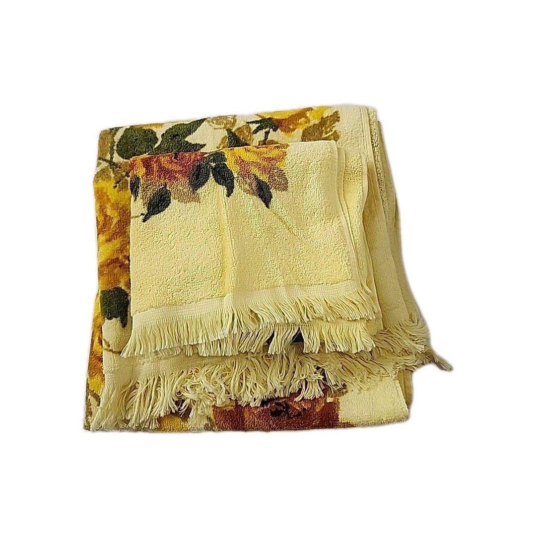 Vintage Cannon Mid Century MCM Us-made Flower 1970s Bath & Hand Towels ...