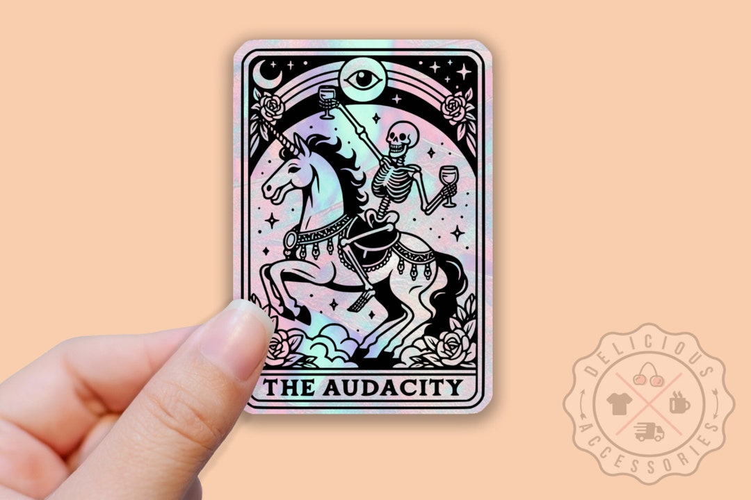 Holographic the AUDACITY Sticker, Tarot Card, Iridescent, Skeleton ...