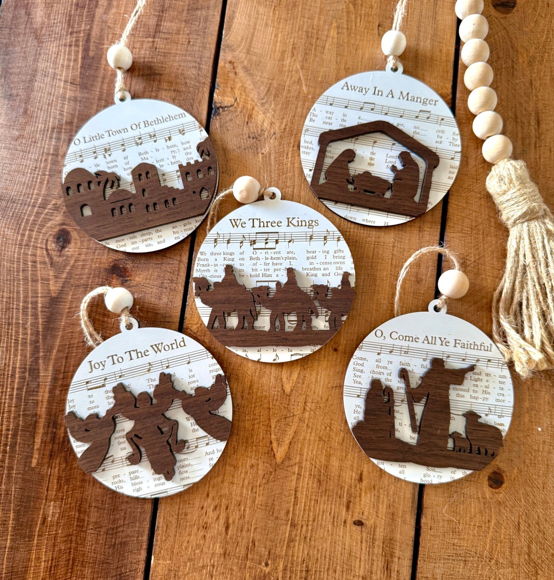 Christmas Songs Sheet Music, Wood Nativity Ornaments, Jesus Ornament ...