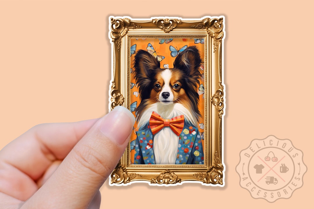 Papillon Sticker for Papillon Lovers, Papillon Portrait, Cute Vinyl Dog ...