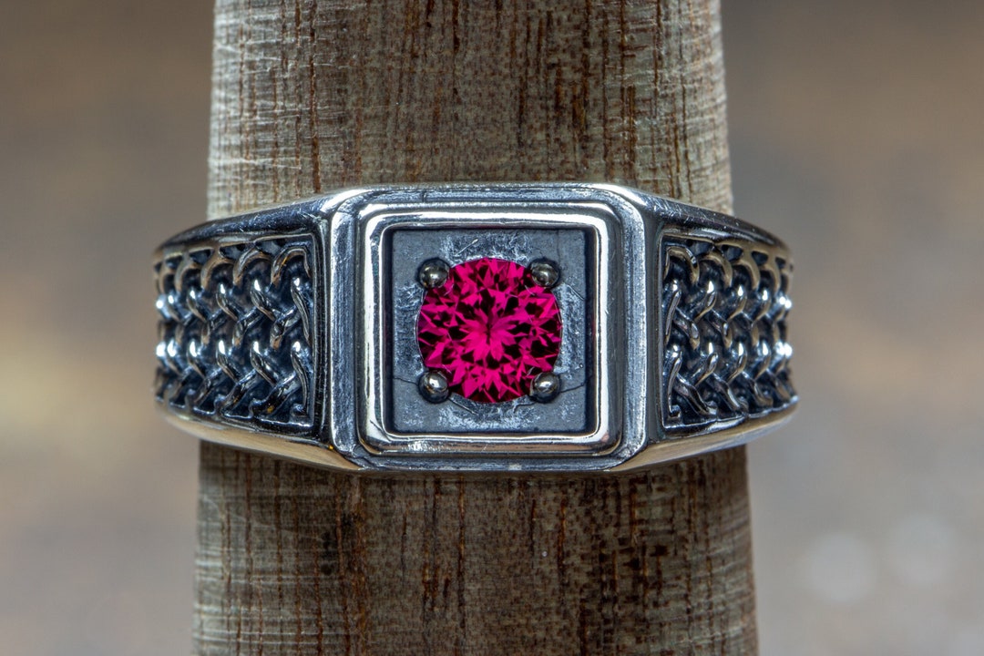 Modern Woven Knotwork Lab Created Ruby Designer Sterling Silver Prong Set Ring - Etsy