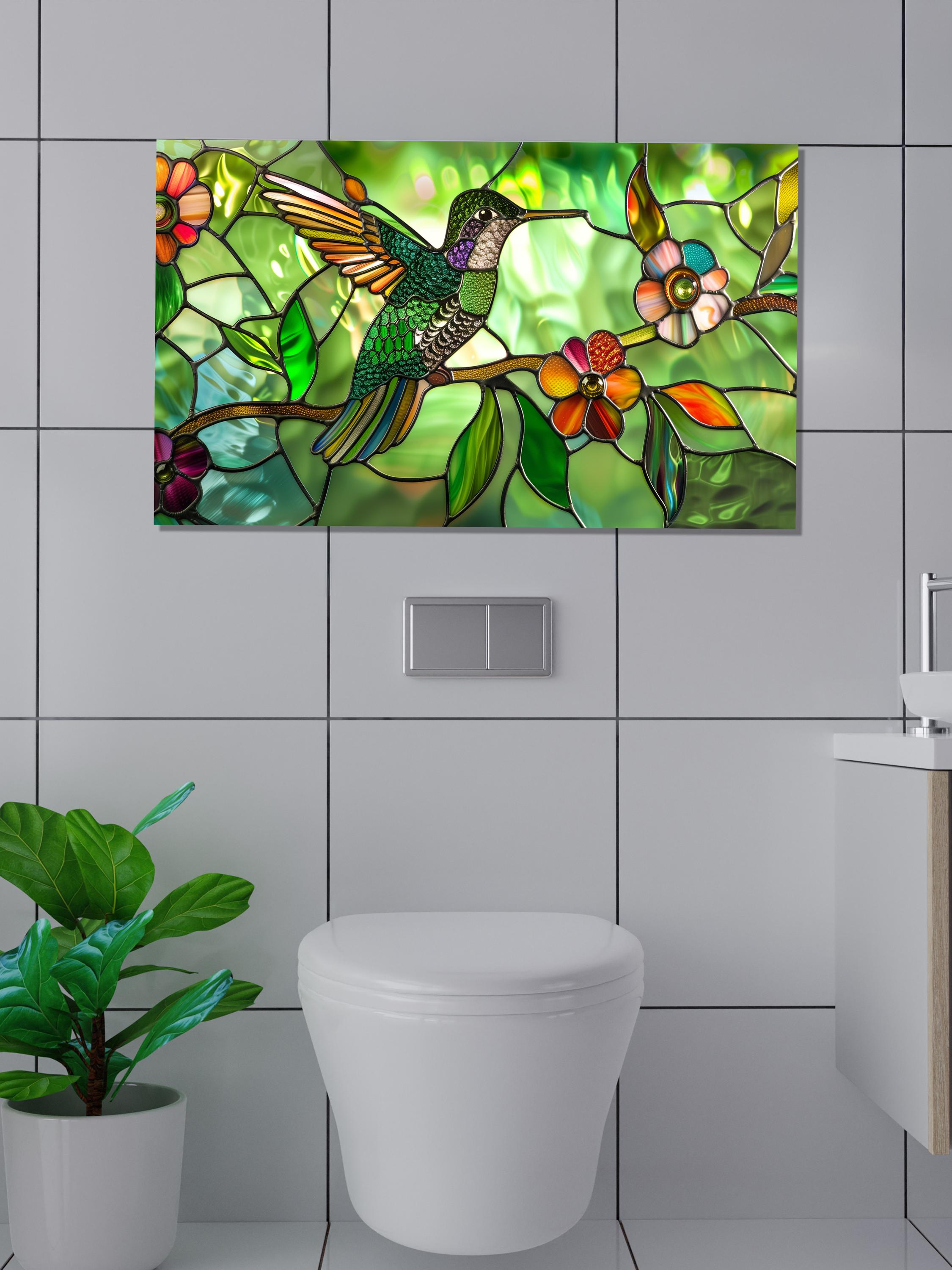 Tempered Glass Backsplash, Stained Glass Hummingbird, Uv-printed, Heat ...