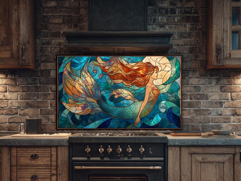 Mermaid Glass Backsplash: Blue Ocean Waves - Fantasy Kitchen Art - Etsy