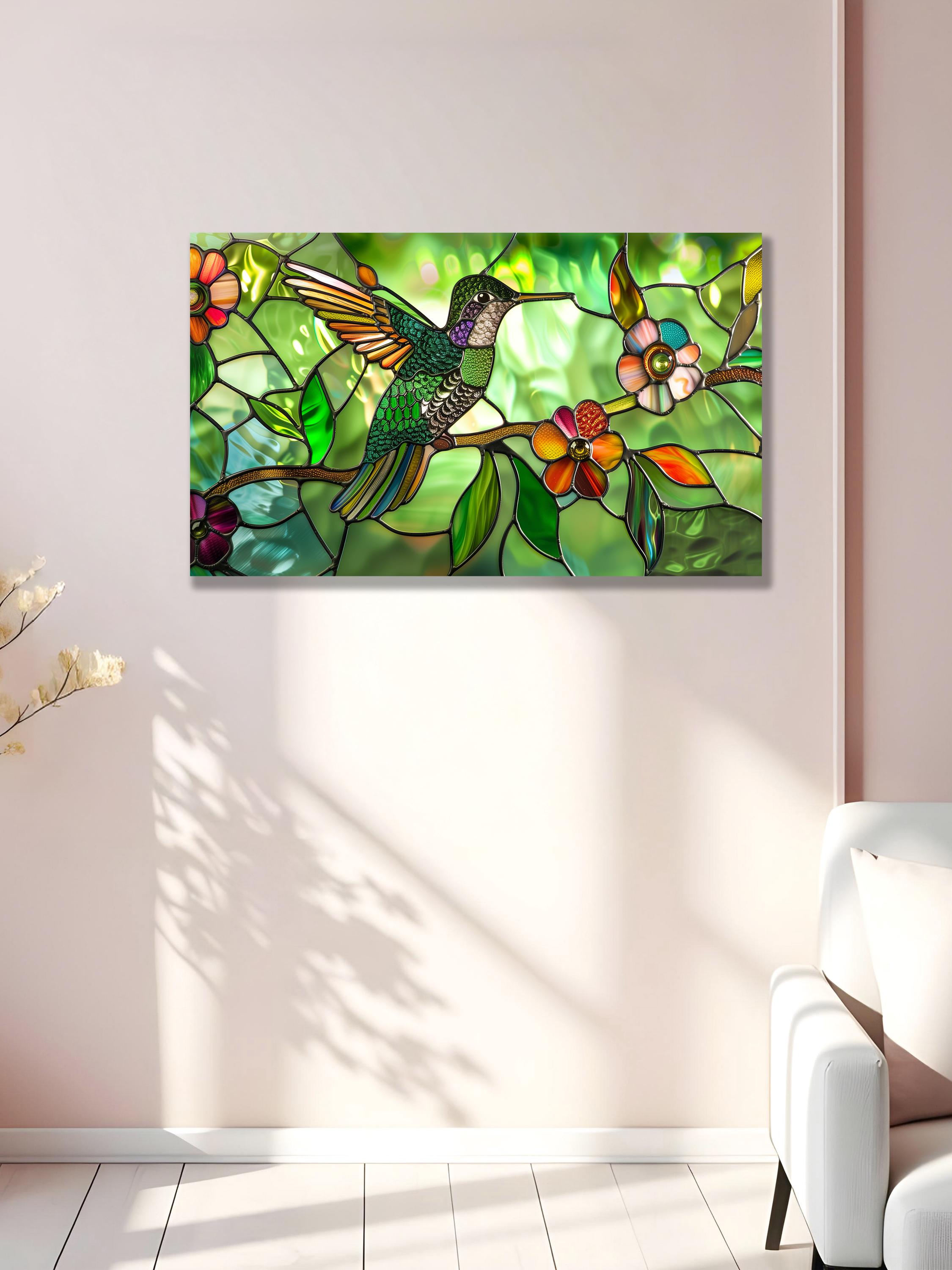Tempered Glass Backsplash, Stained Glass Hummingbird, Uv-printed, Heat ...