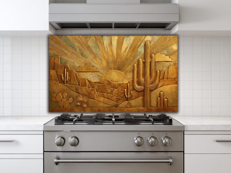 Cactus Sunset Tempered Glass Backsplash: Southwestern Kitchen Decor - Etsy