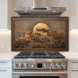 Greek Tempered Glass Stove Backsplash – Parthenon Kitchen Decor - Etsy