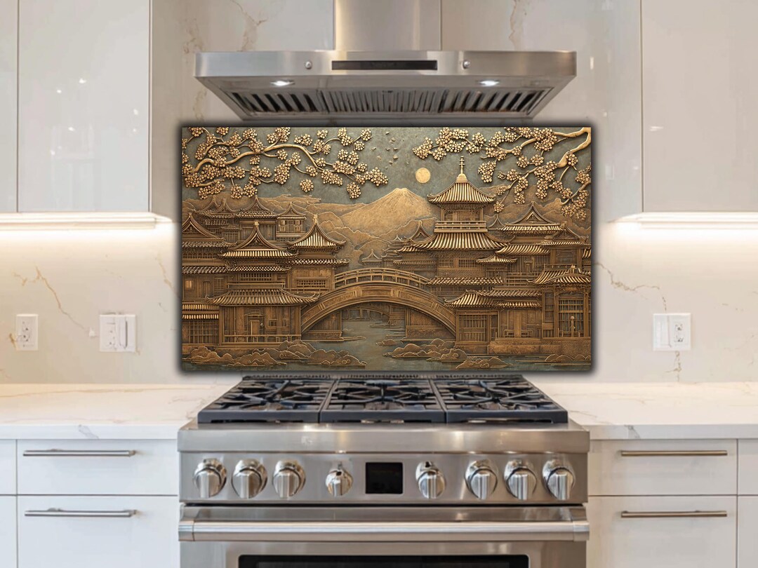 Japanese Temple Kitchen Backsplash: Tempered Glass Asian Wall Art - Etsy