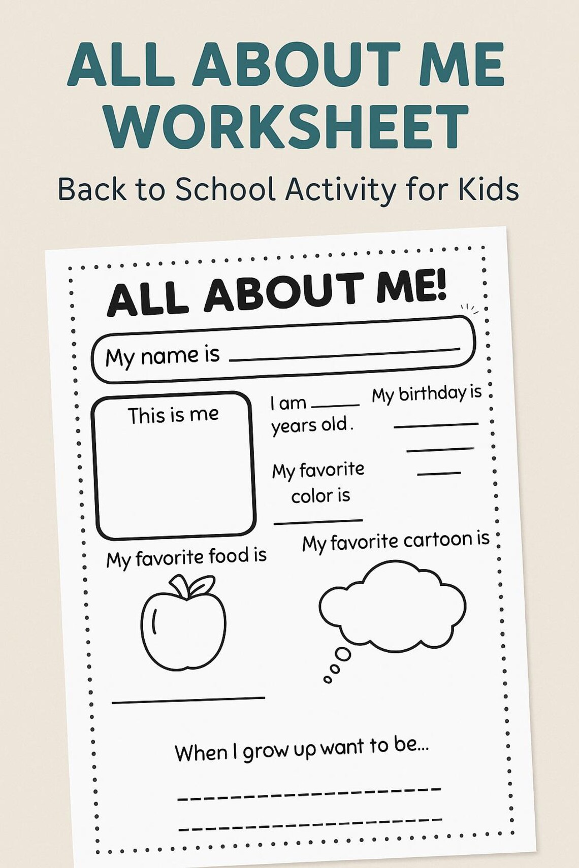 Back to School All About Me Worksheet | First Week of School Activity ...