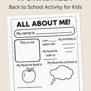 Back to School All About Me Worksheet | First Week of School Activity ...