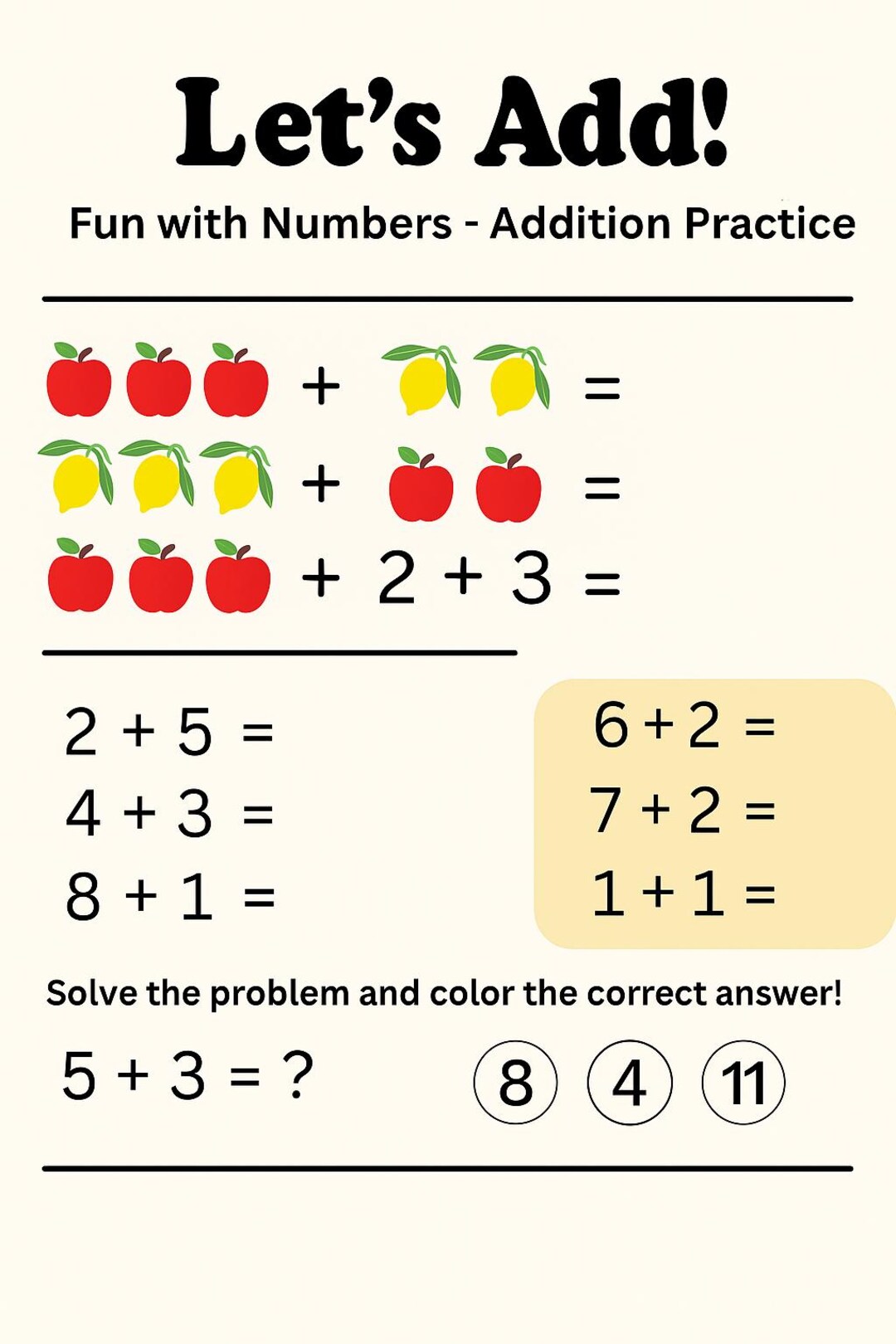 Let’s Add! K-3 Addition Worksheet | Fun Math Printable for Kids | Early ...