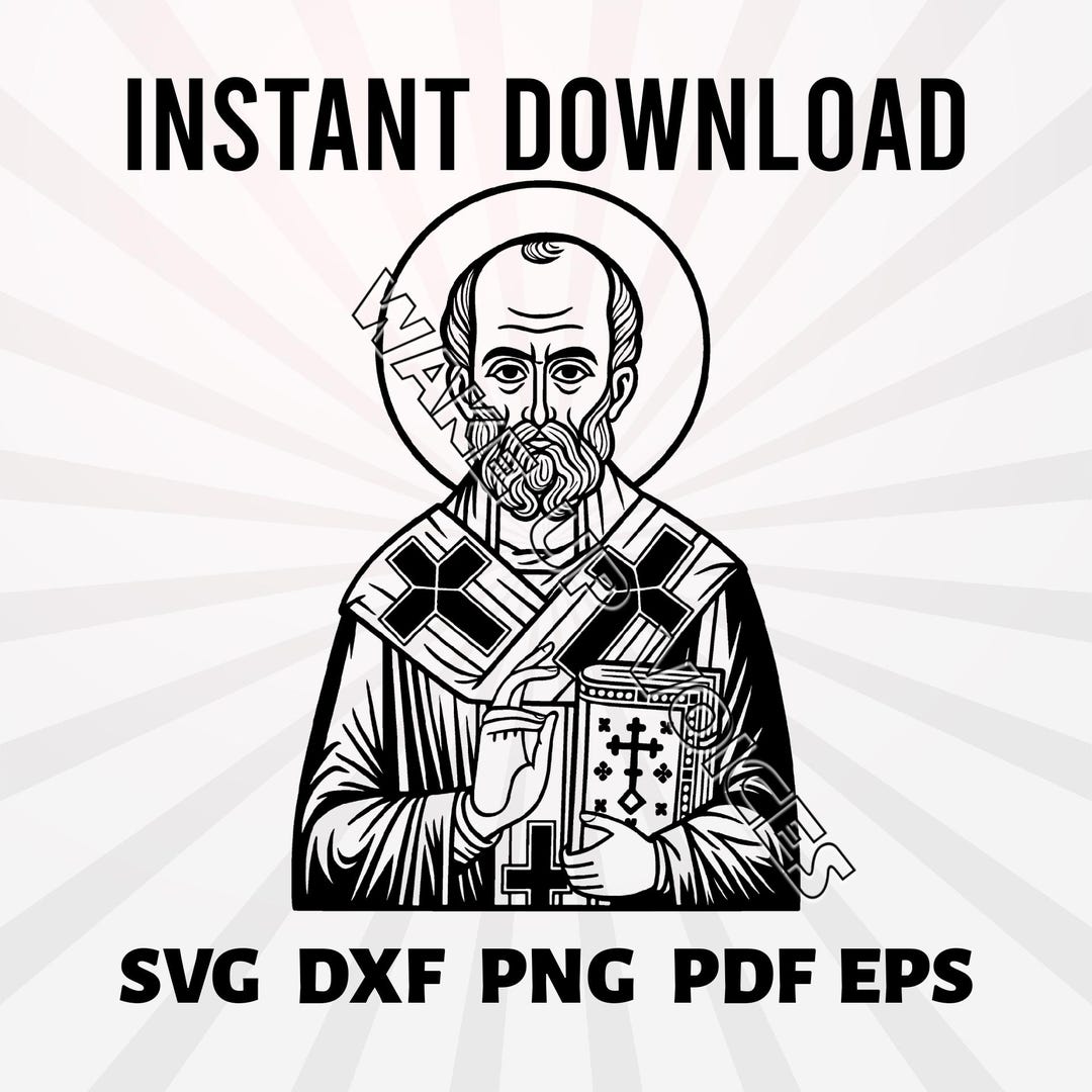 Saint Nicholas SVG – Orthodox Line Art Icon, Laser Engraving Design ...
