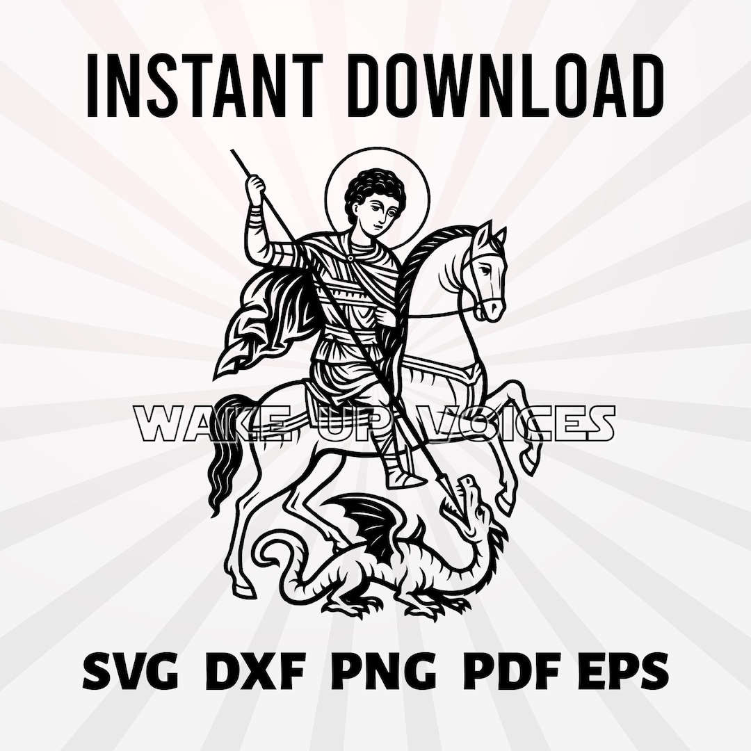 Saint George SVG Slaying the Dragon – Orthodox Line Art Icon for ...
