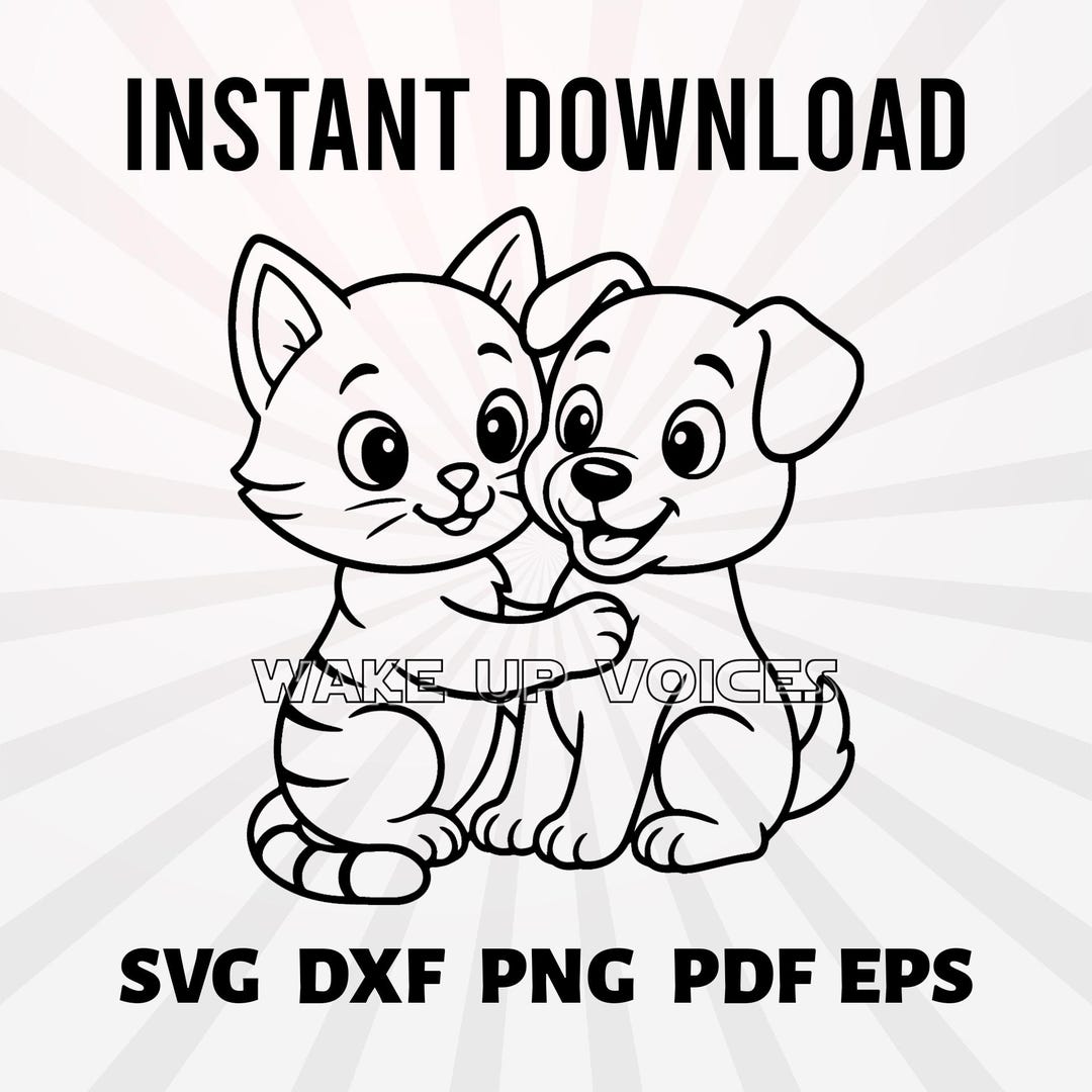 Cartoon Cat and Dog Line Art – Pet Friends SVG, Cricut, Laser Cut ...