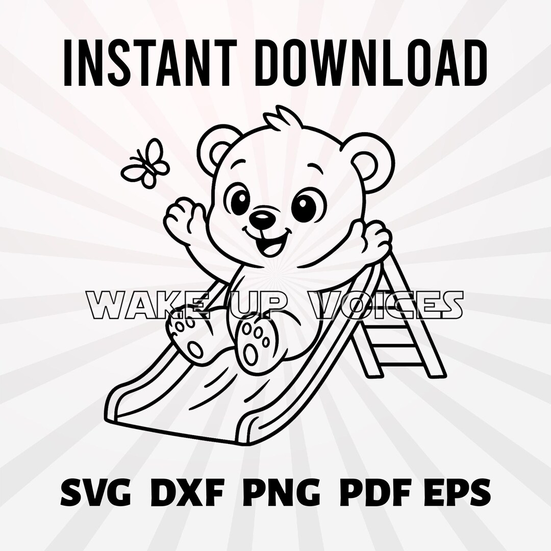Bear on Slide Svg – Cute Playground SVG Line Art for Kids Crafts ...