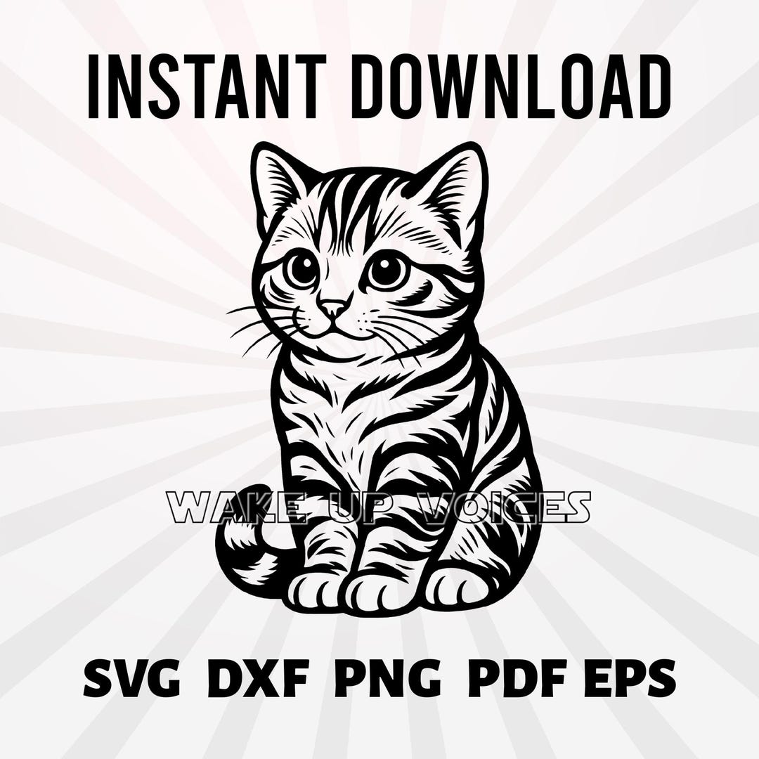 Realistic Tabby Cat SVG – Black and White Line Art for Crafts ...