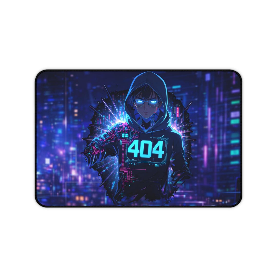 Cyberpunk Hacker 404 Desk Mat | Neon City Mouse Pad - Etsy