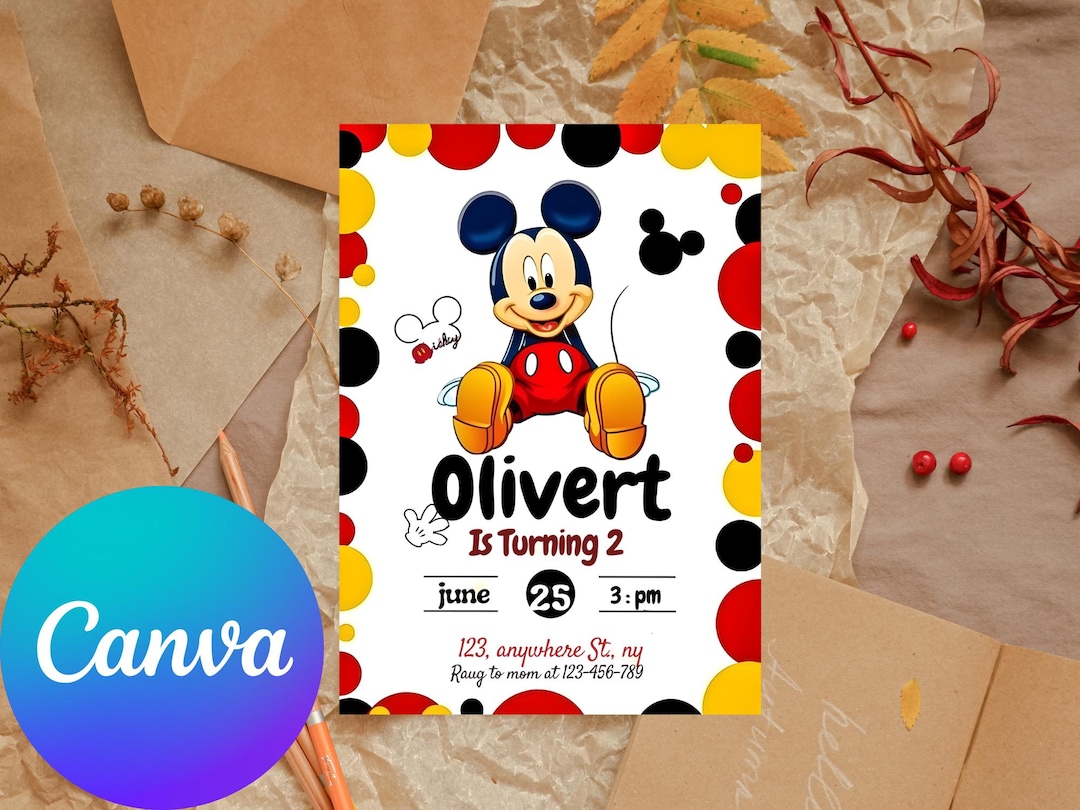 Mickey Mouse Clubhouse Birthday Invitation | Editable Canva Template ...