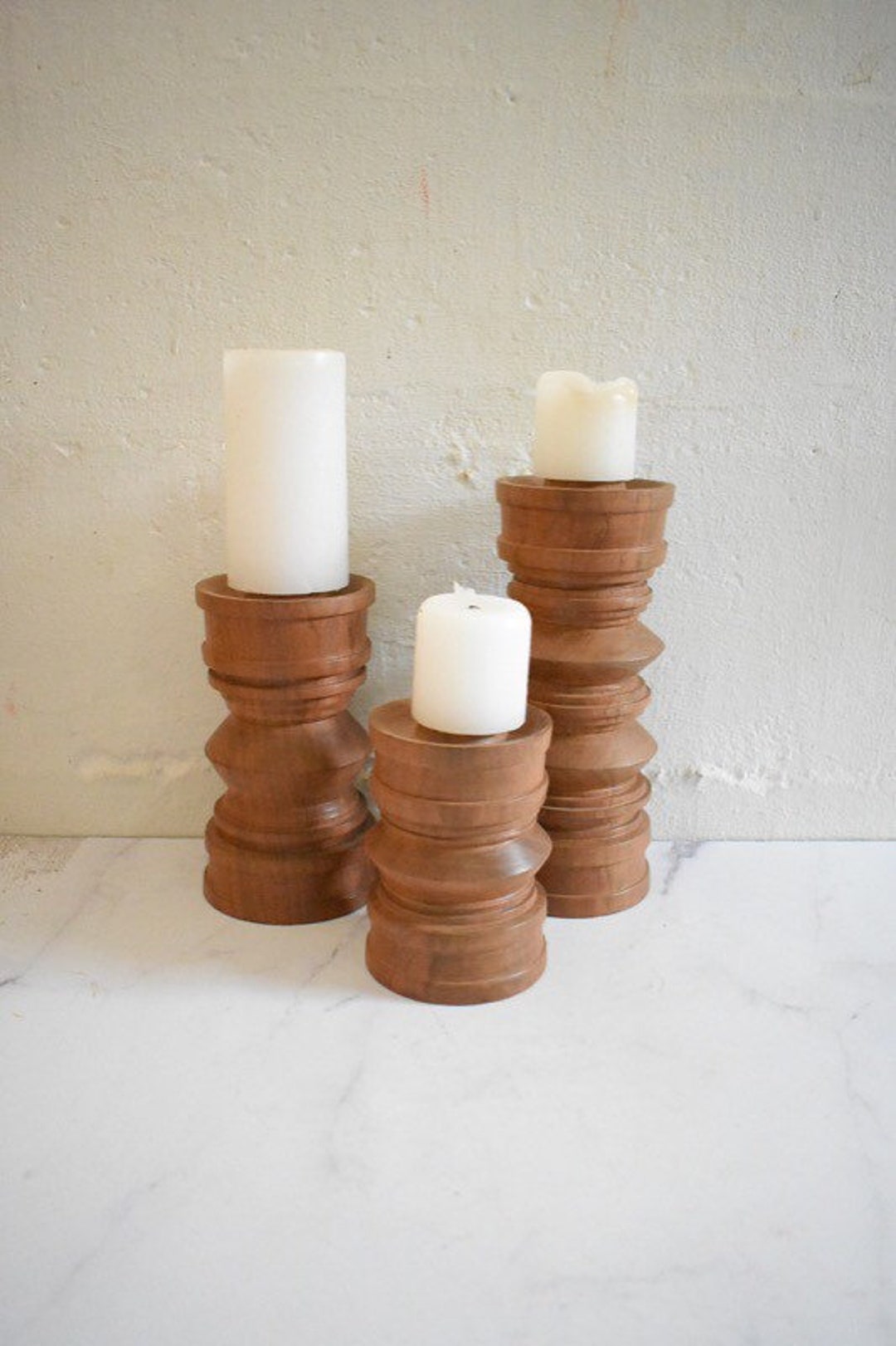 Chunky Wood Candlesticks Danish Mid Century Style - Etsy