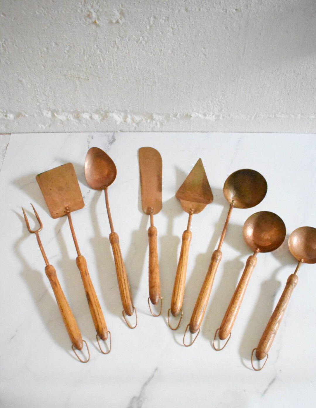 Vintage Hammered Copper Cooking Utensils With Wood Handles Set of 8 Rex ...