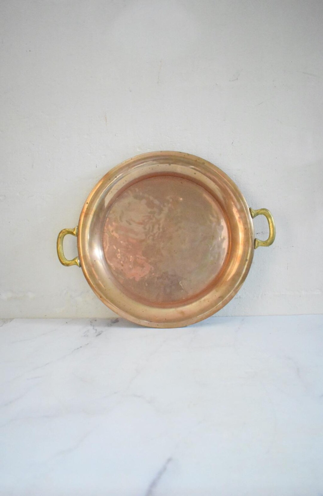 Vintage Round Copper Tray With Brass Handles - Etsy