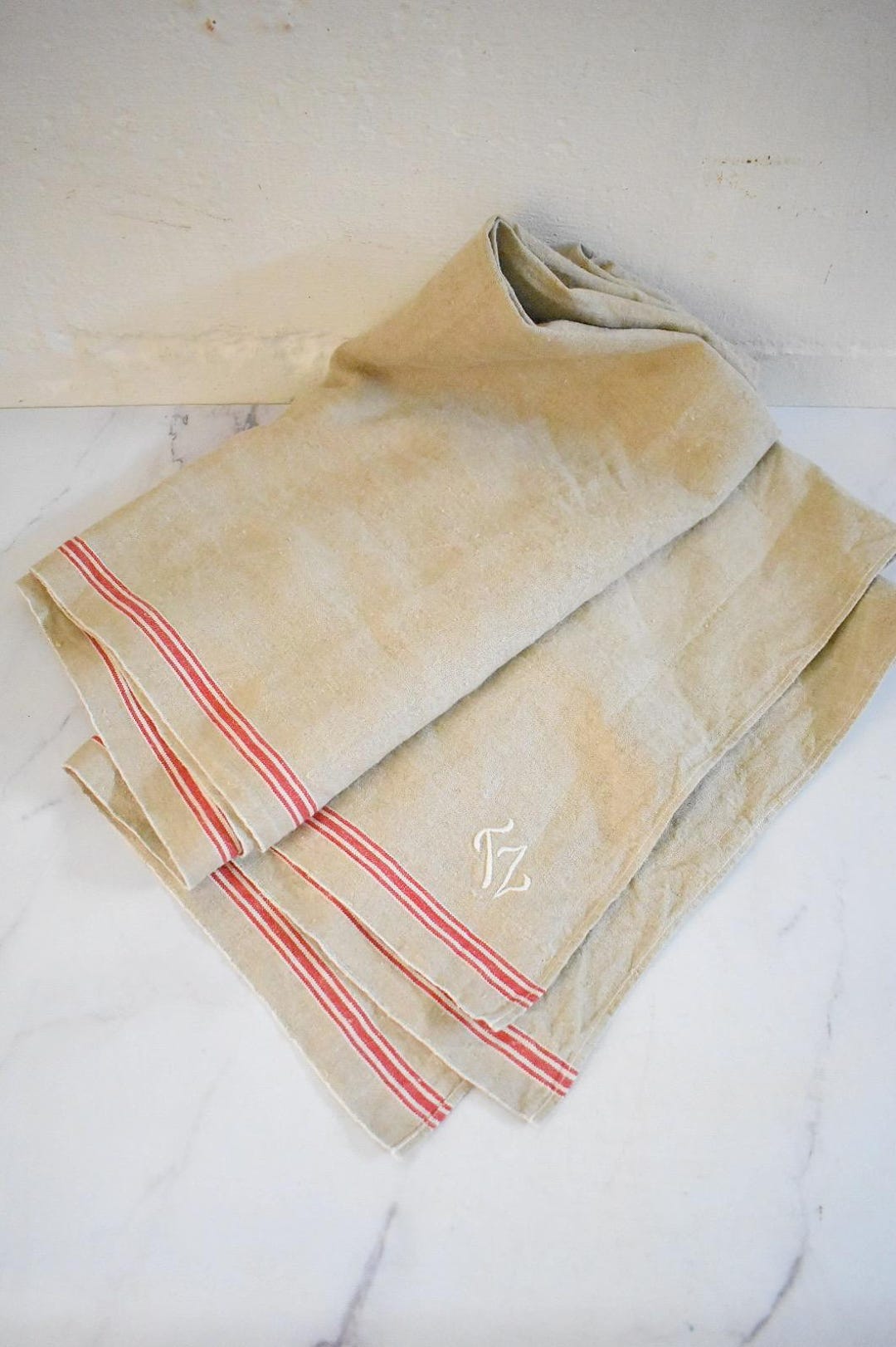 Vintage Linen Mangle Cloth - Red Stripe - European Mangle Cloth- Pick ...