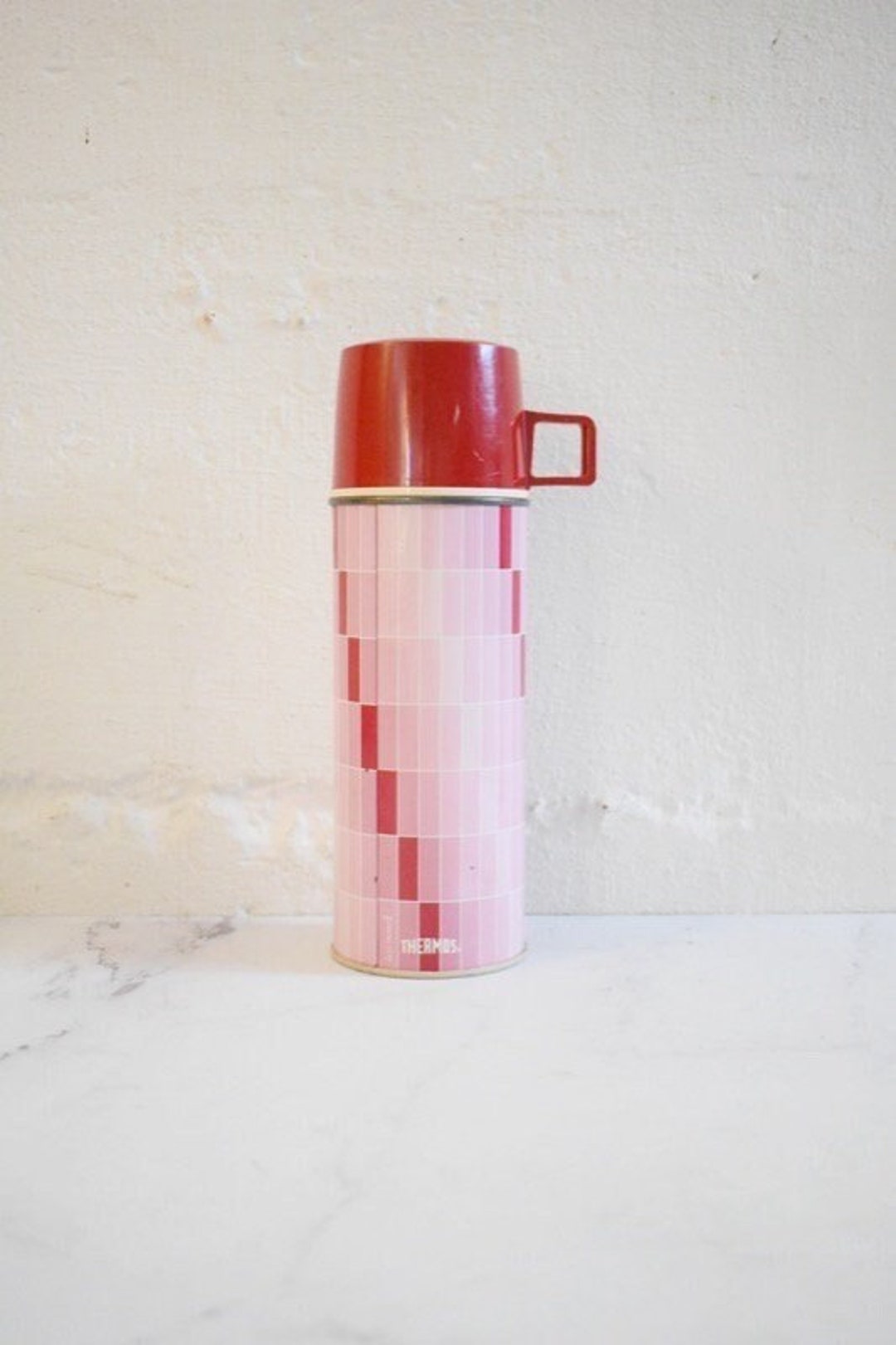 Vintage Pink and Red Checkered King Seeley Thermos - Etsy