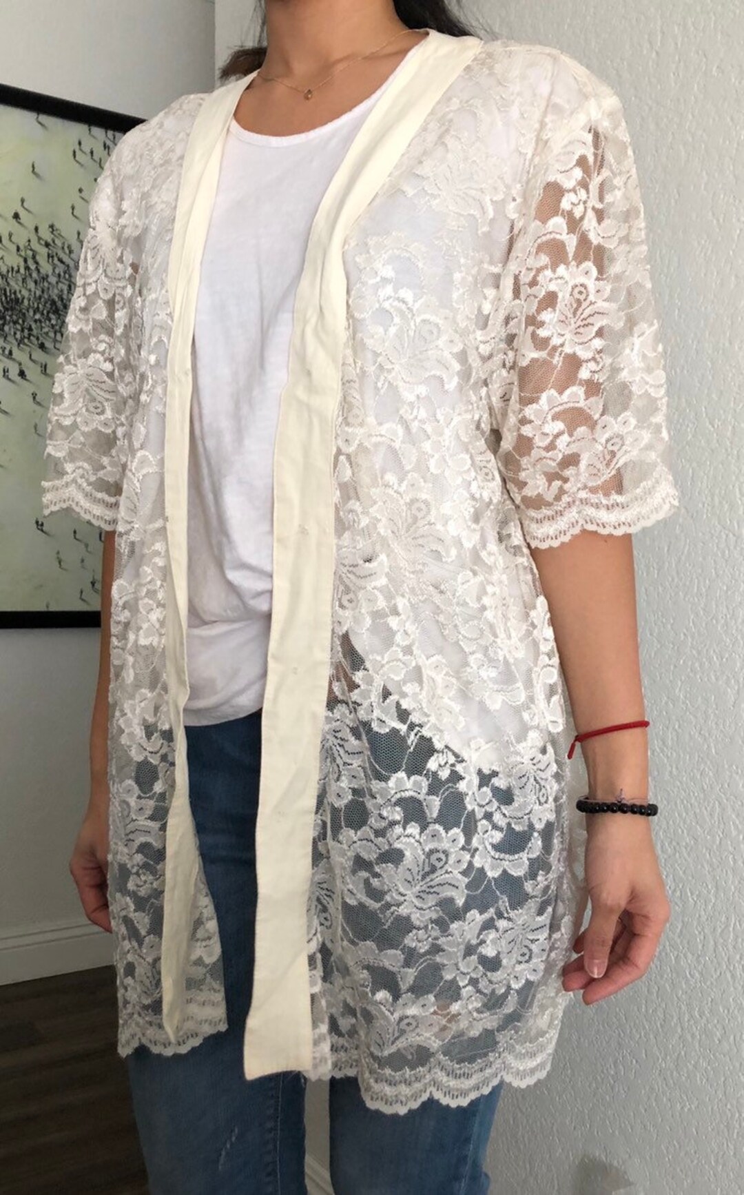 Vintage Cream Lace Short Sleeve Jacket - Etsy