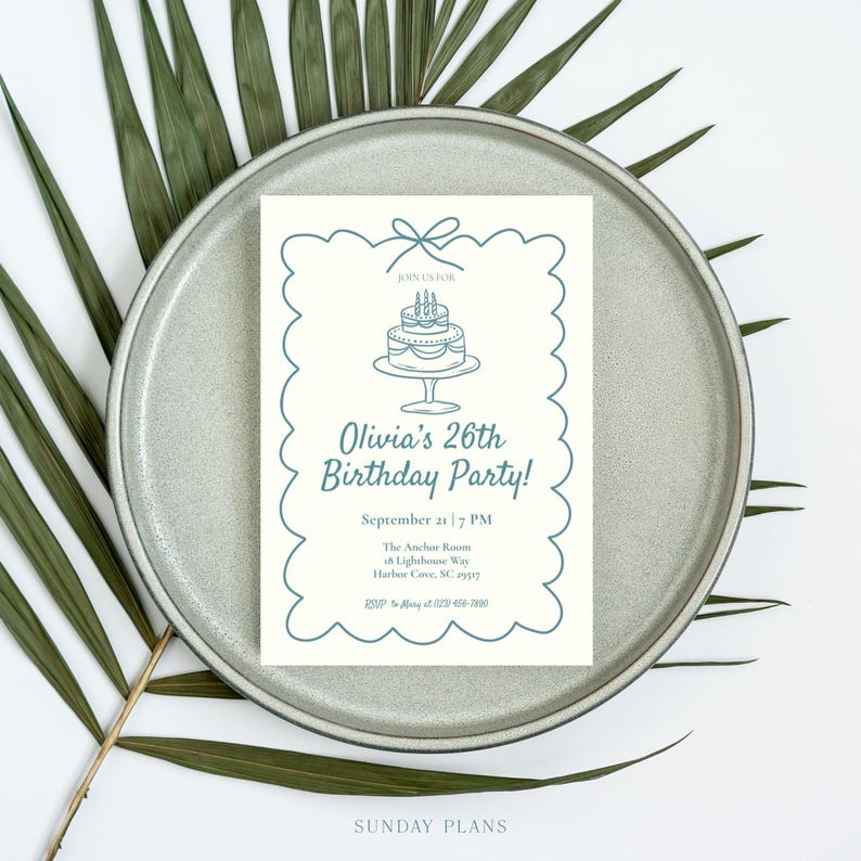 Birthday Party Invitation Template | Hand-drawn Cake, Whimsical Border ...