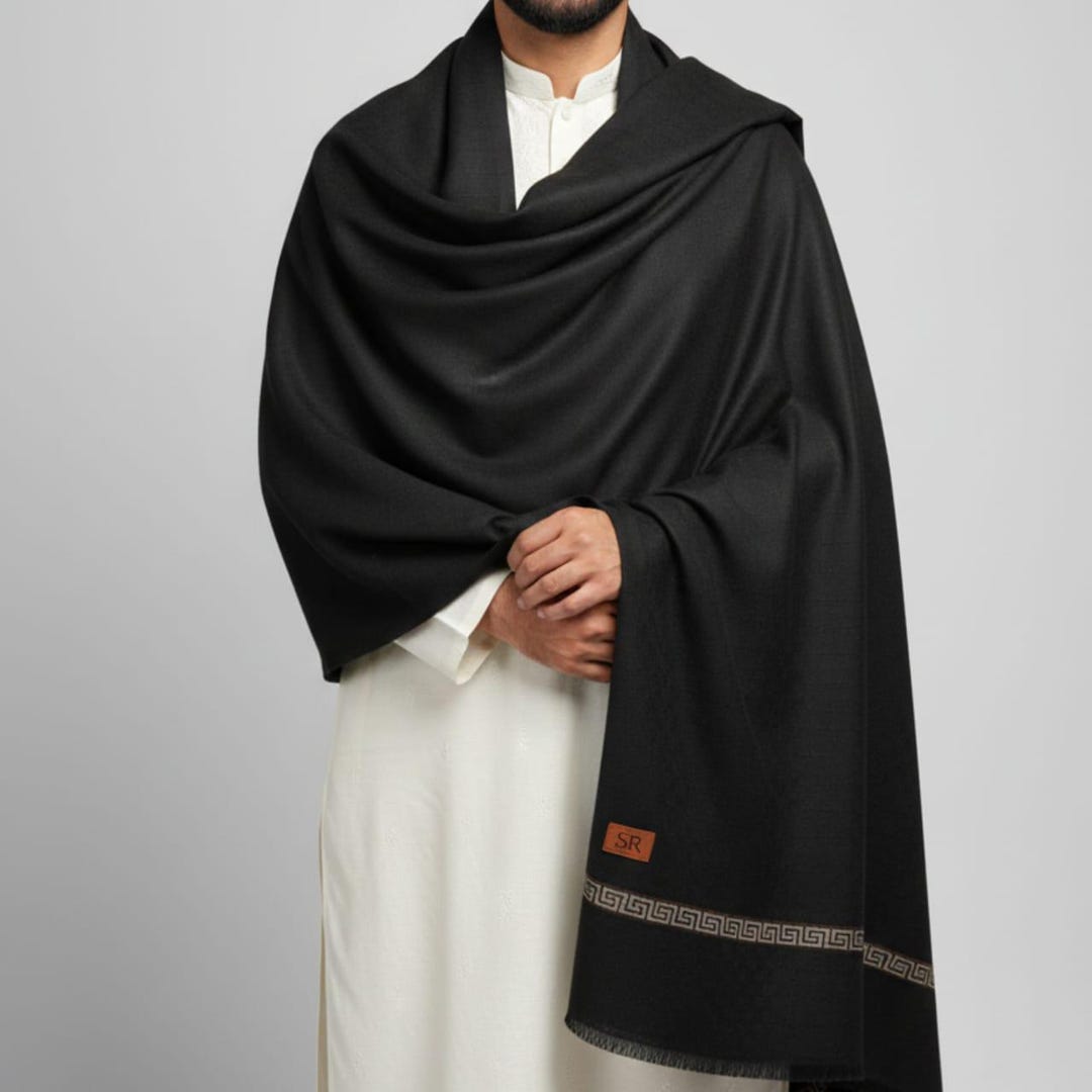 Pure Pakistani Men's Black Wool Shawl for Winter Wedding Soft Warm ...