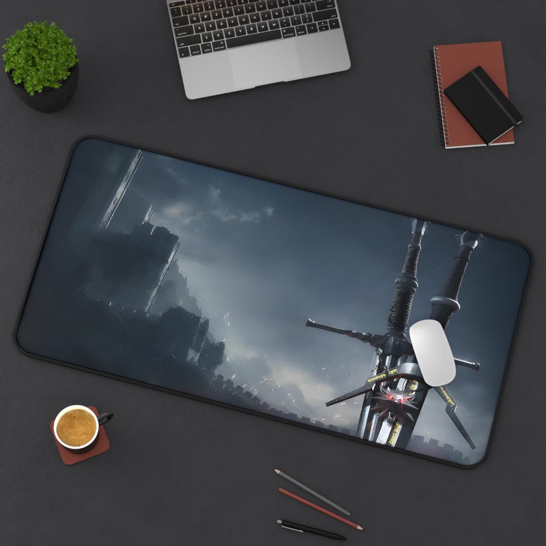 Witcher Desk Mat: Kear Morhen View, Silver&steel Swords - Gaming Mouse ...