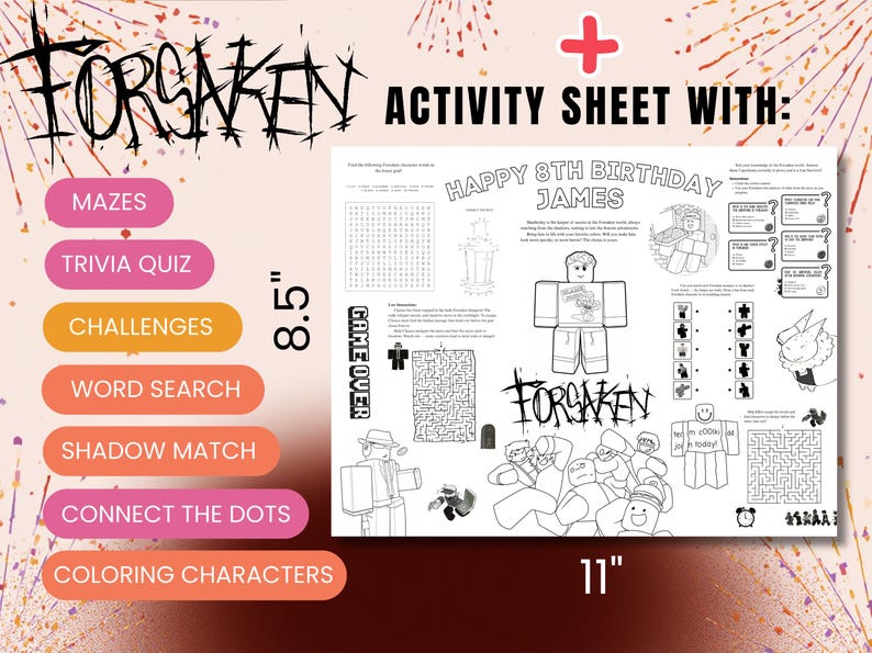 Forsaken Roblox Birthday Party Bundle Printable | Invitation + Activity ...