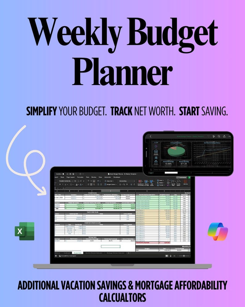 Weekly Excel Budget Template | All-in-one Simple, Automated, Editable ...