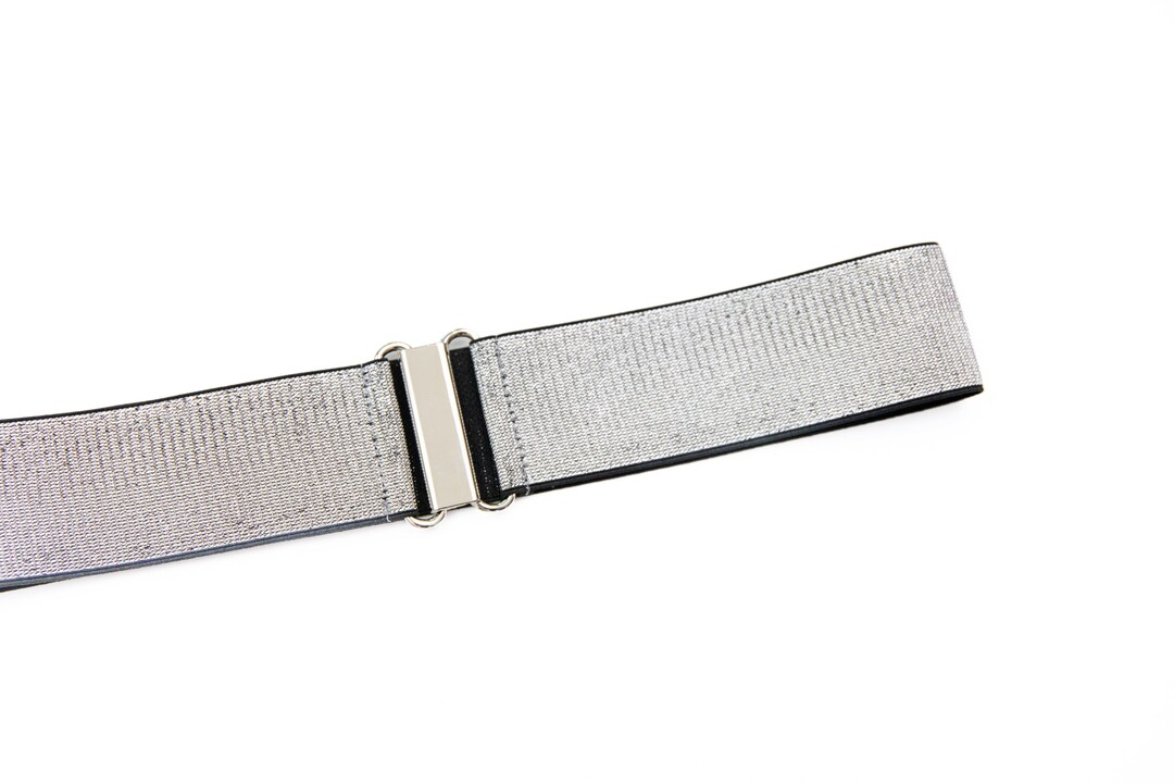 2" Silver Elastic Belt on Black - Minimalist Waist Belt for Women - Etsy