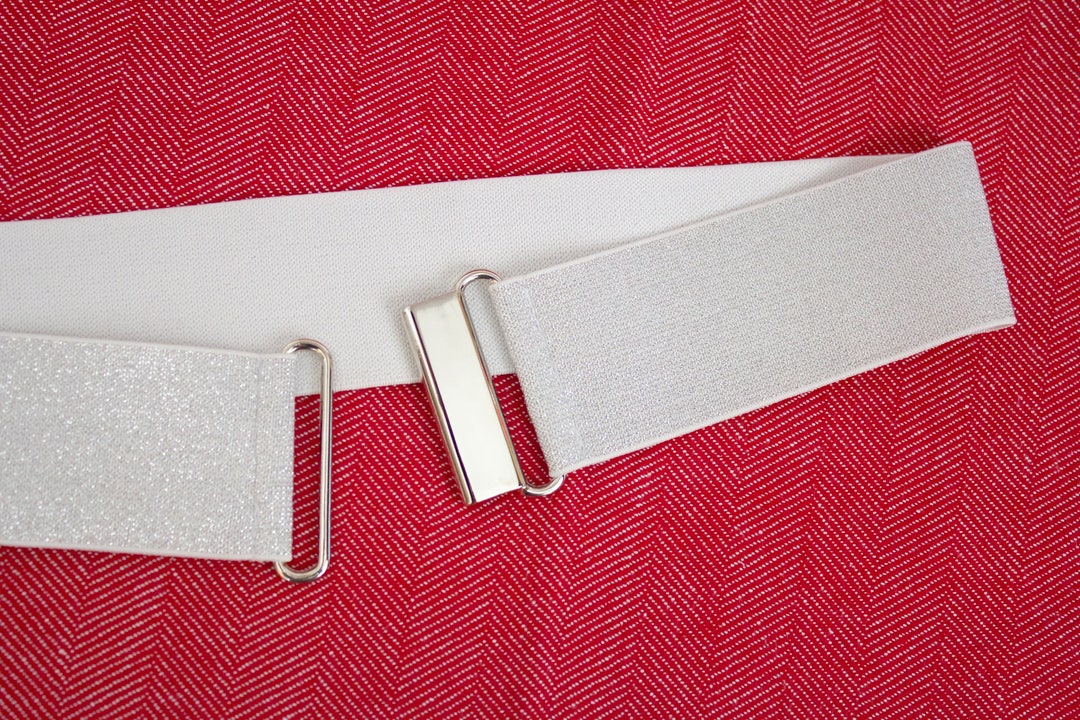 2 Silver Elastic Belt on White Stretch Waist Belt for Women - Etsy