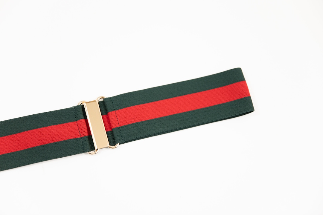 2" Red and Green Striped Designer Belt, Preppy Elastic Belt for Women ...