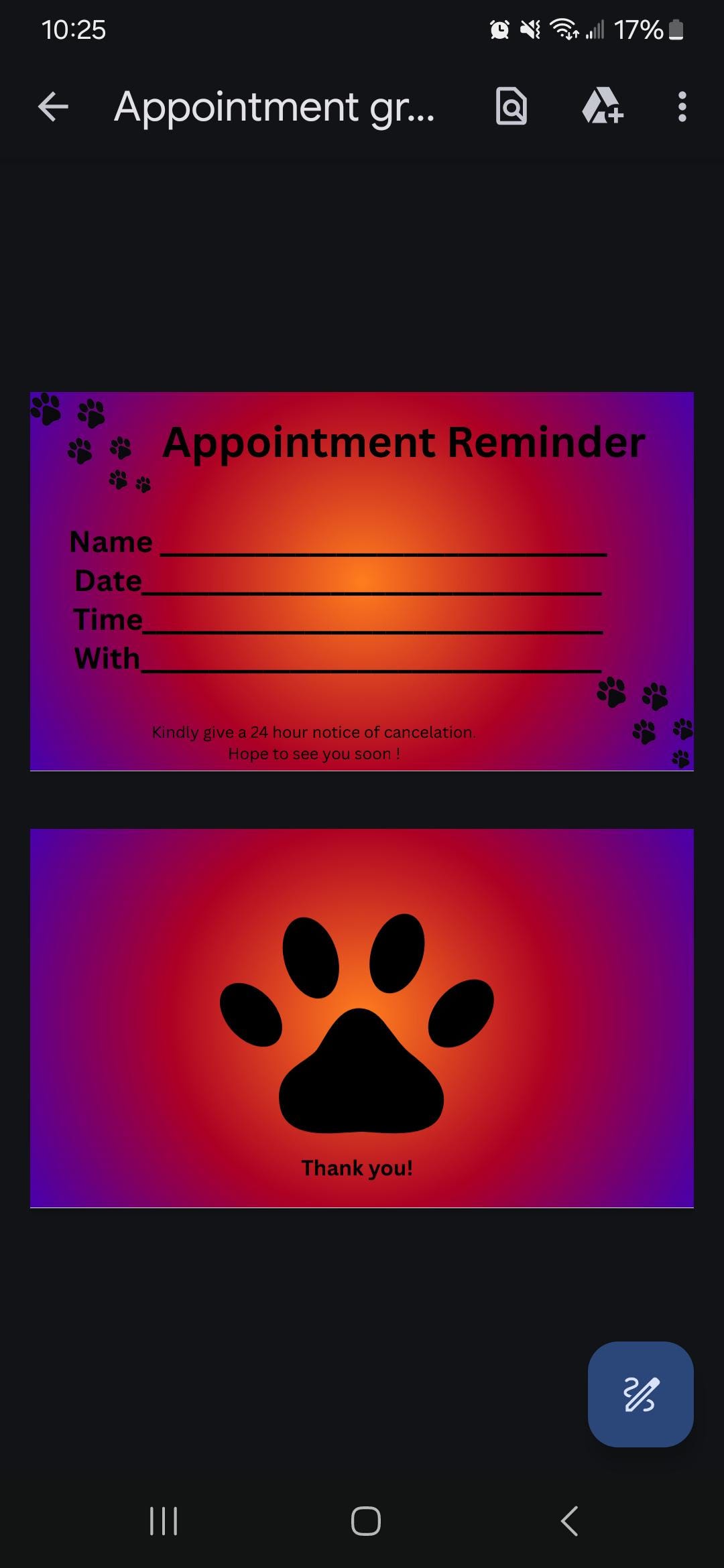 Appointment Reminder Cards With Paw Prints - Etsy