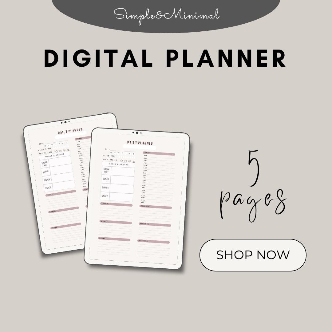 Modern Minimalist Daily Planner | Digital PDF Download | Printable To ...