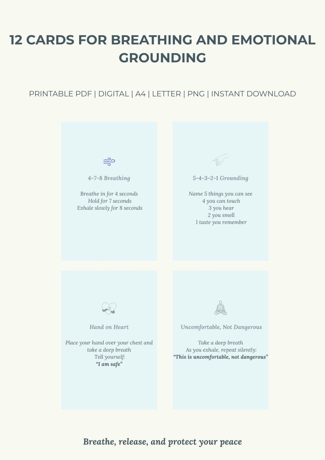 Printable Anxiety Cards – 12 Breathing & Grounding Exercises for Stress ...