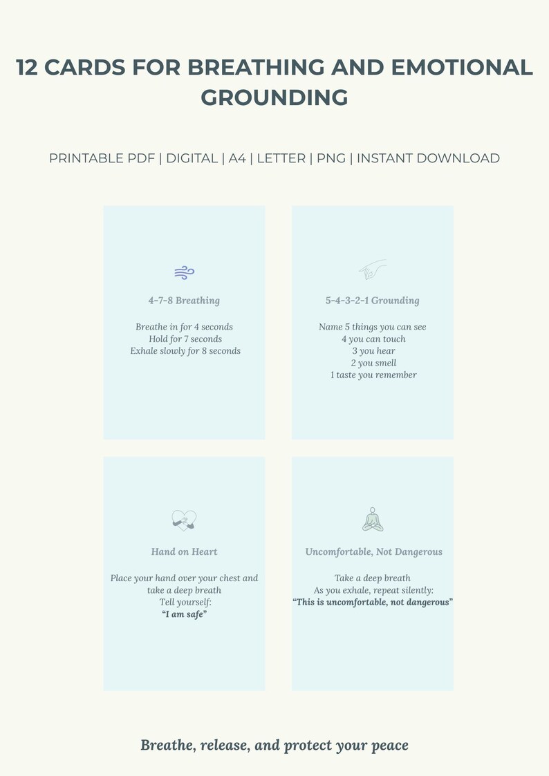 Printable Anxiety Cards – 12 Breathing & Grounding Exercises for Stress ...