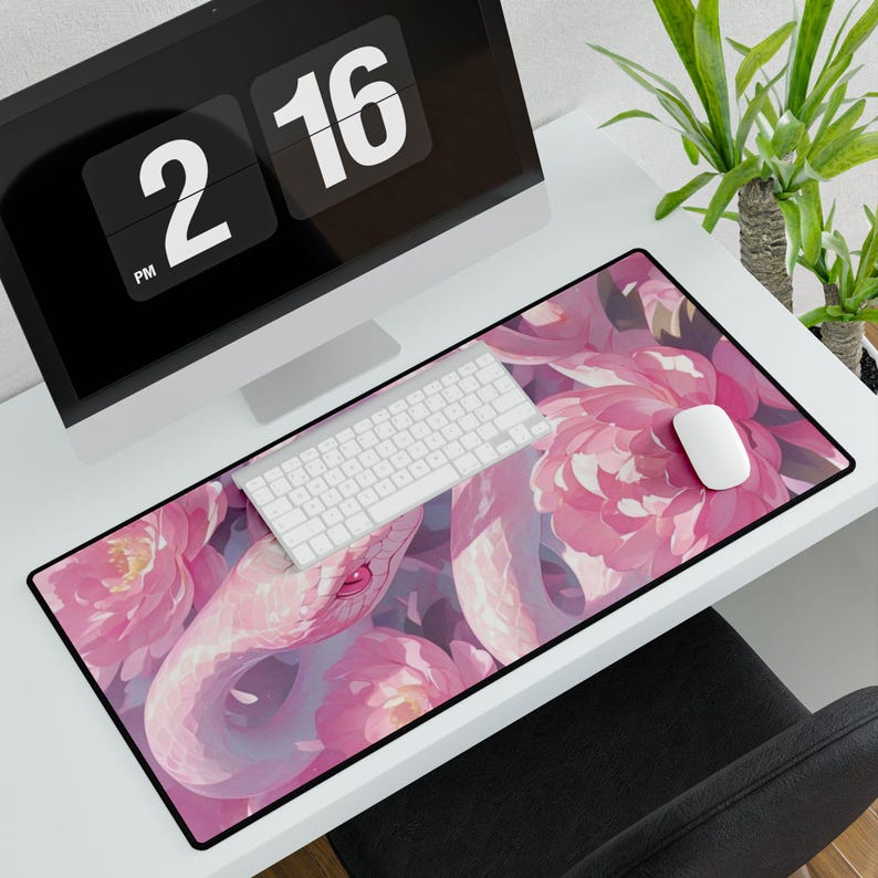 Elegant Floral Snake Desk Mat, Office Decor, Gaming Mouse Pad, Desk ...