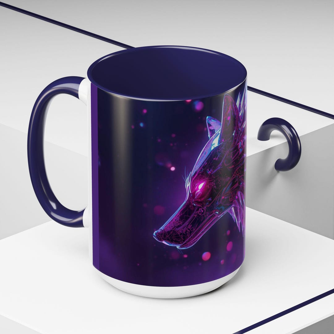 Neon Cyber Wolf Mug | Accent Coffee Mug 11oz 15oz - Etsy