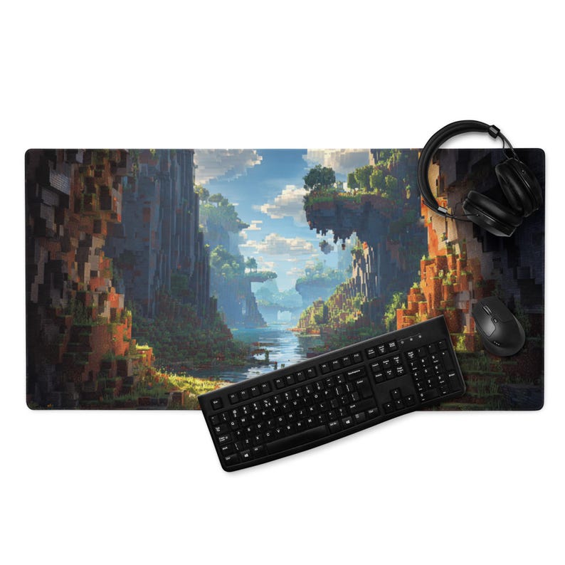 Gaming Mousepad - Pixel Art Gaming Mouse Pad, Scenic River Cliff View ...